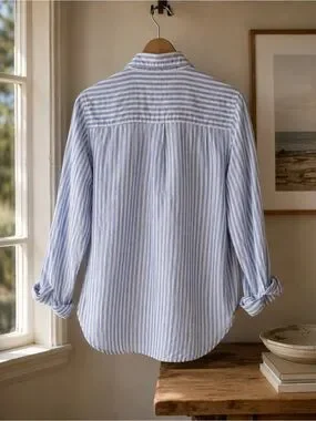L.L. Bean | Tops | Llbean 0 Linen Blue White Stripe Shirt Medium Petite ...